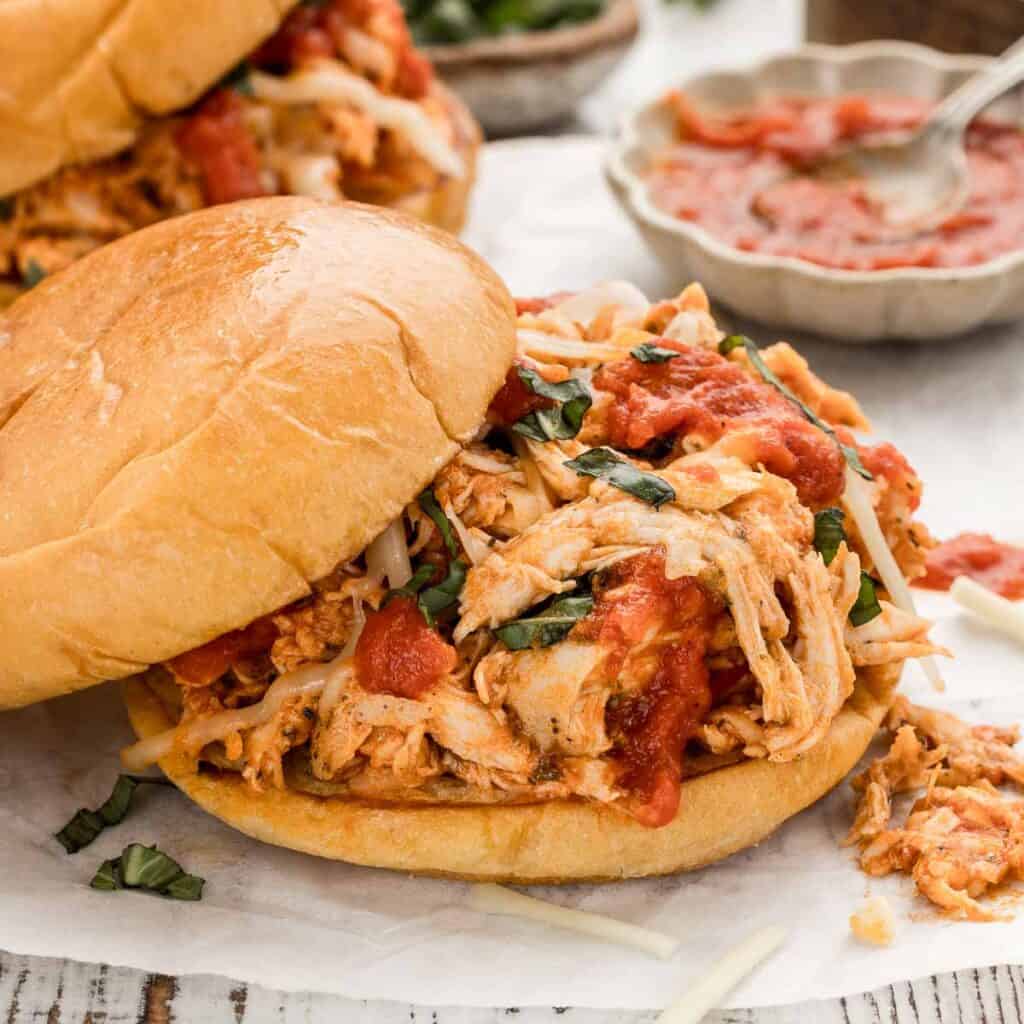 Easiest Shredded Chicken Parmesan Sandwiches (Slow Cooker!) - Borrowed ...