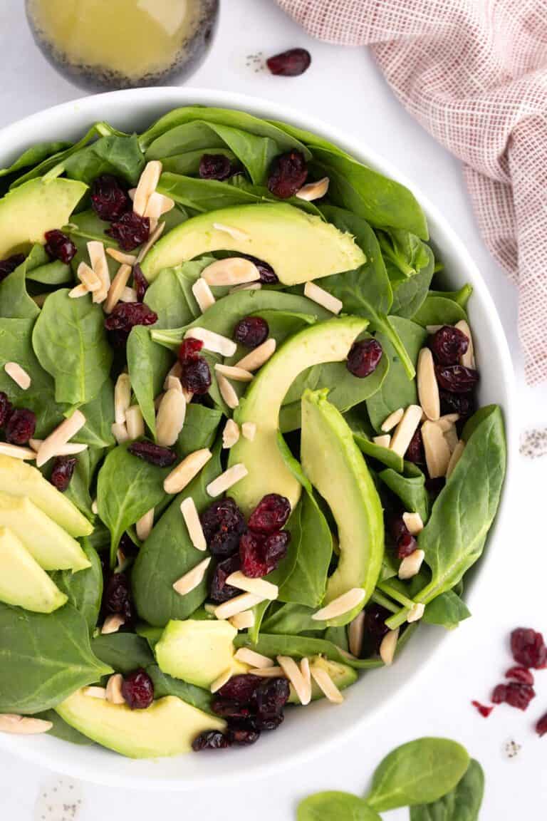 Spinach Avocado Salad (with 3 Minute Dressing!) - Borrowed Bites