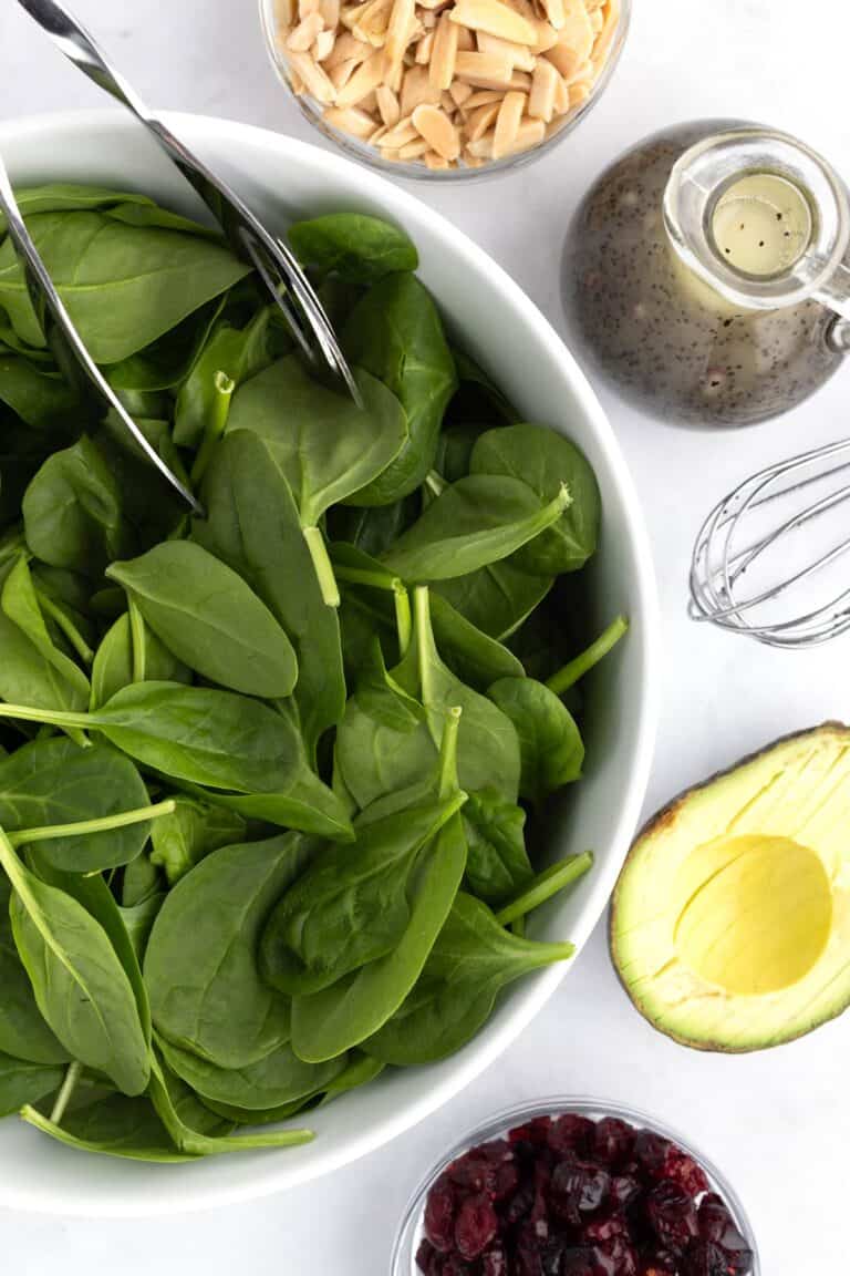 Spinach Avocado Salad (with 3 Minute Dressing!) - Borrowed Bites
