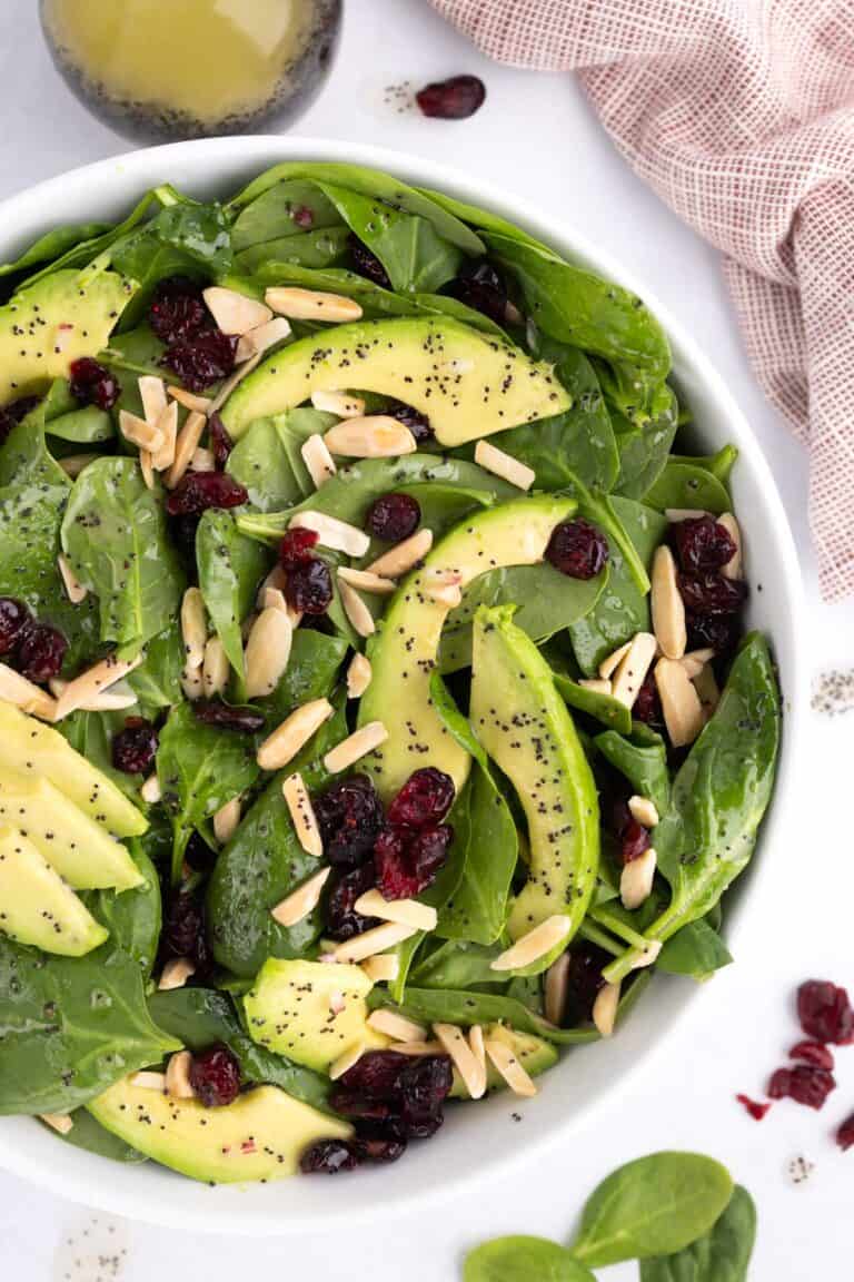 Spinach Avocado Salad (with 3 Minute Dressing!) - Borrowed Bites
