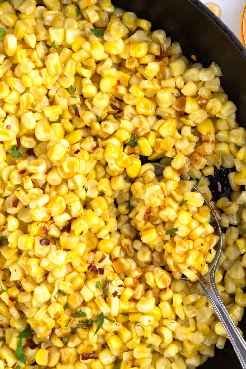 Hot Honey Skillet Corn Recipe (With Frozen Corn!) - Borrowed Bites