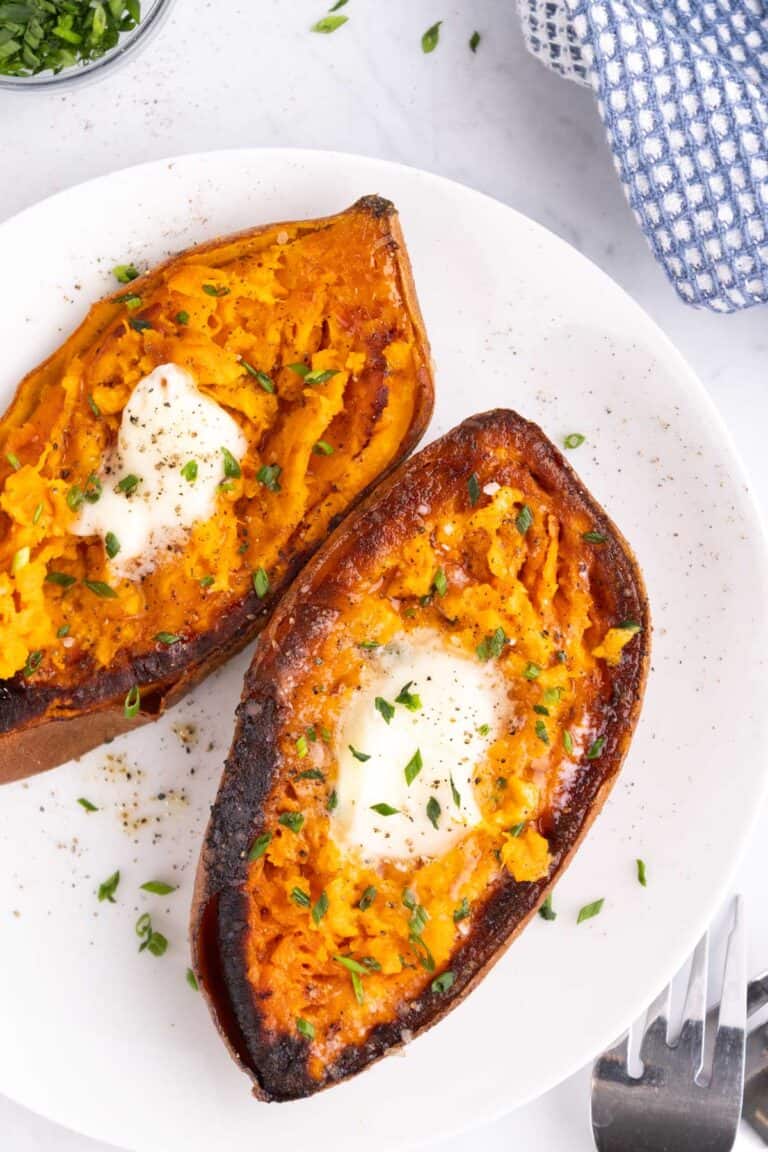 Baked Sweet Potato Halves (Quick & Easy!) - Borrowed Bites