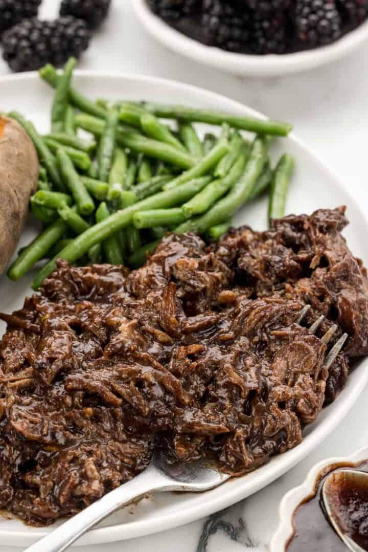 Slow Cooker Barbecue Beef (with Blackberry BBQ Sauce) - Borrowed Bites
