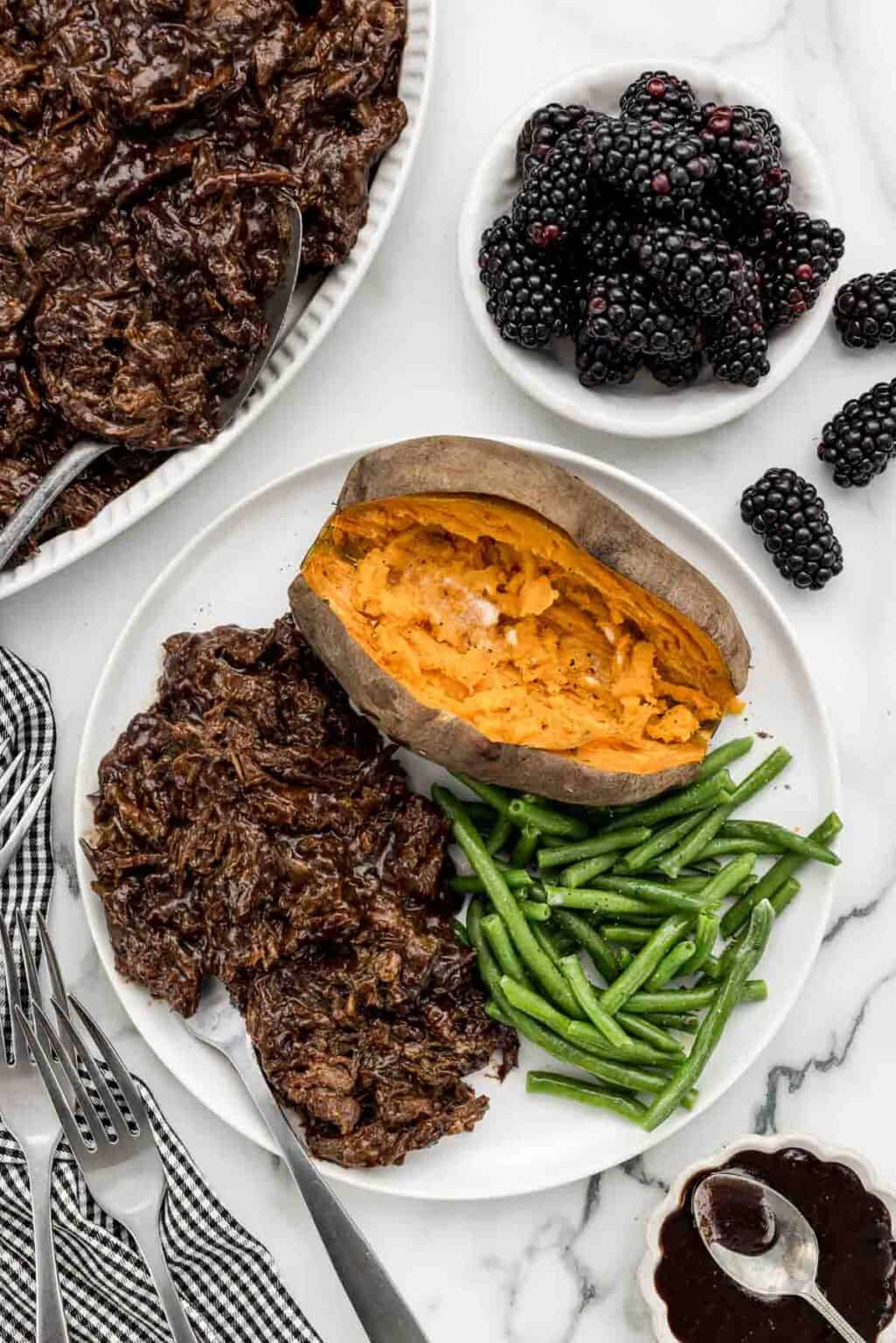 Slow Cooker Barbecue Beef (with Blackberry BBQ Sauce) - Borrowed Bites