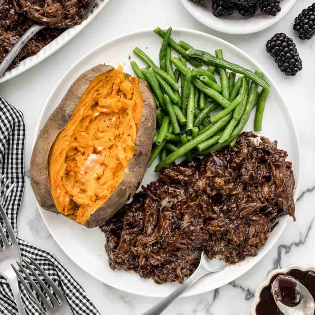 Slow Cooker Barbecue Beef (with Blackberry BBQ Sauce) - Borrowed Bites
